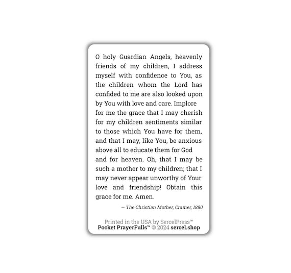 Wallet Size Prayer Card Guardian Angel Prayer Card - Credit Card Size ...