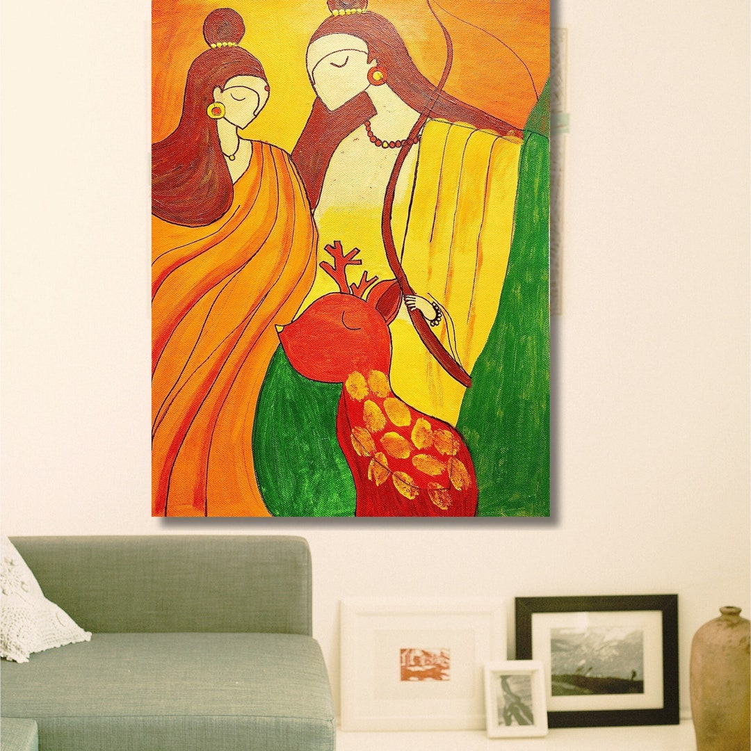 Lord Ram Sita Painting on Canvas, Livingroom Decor, Hindu Wall Art ...