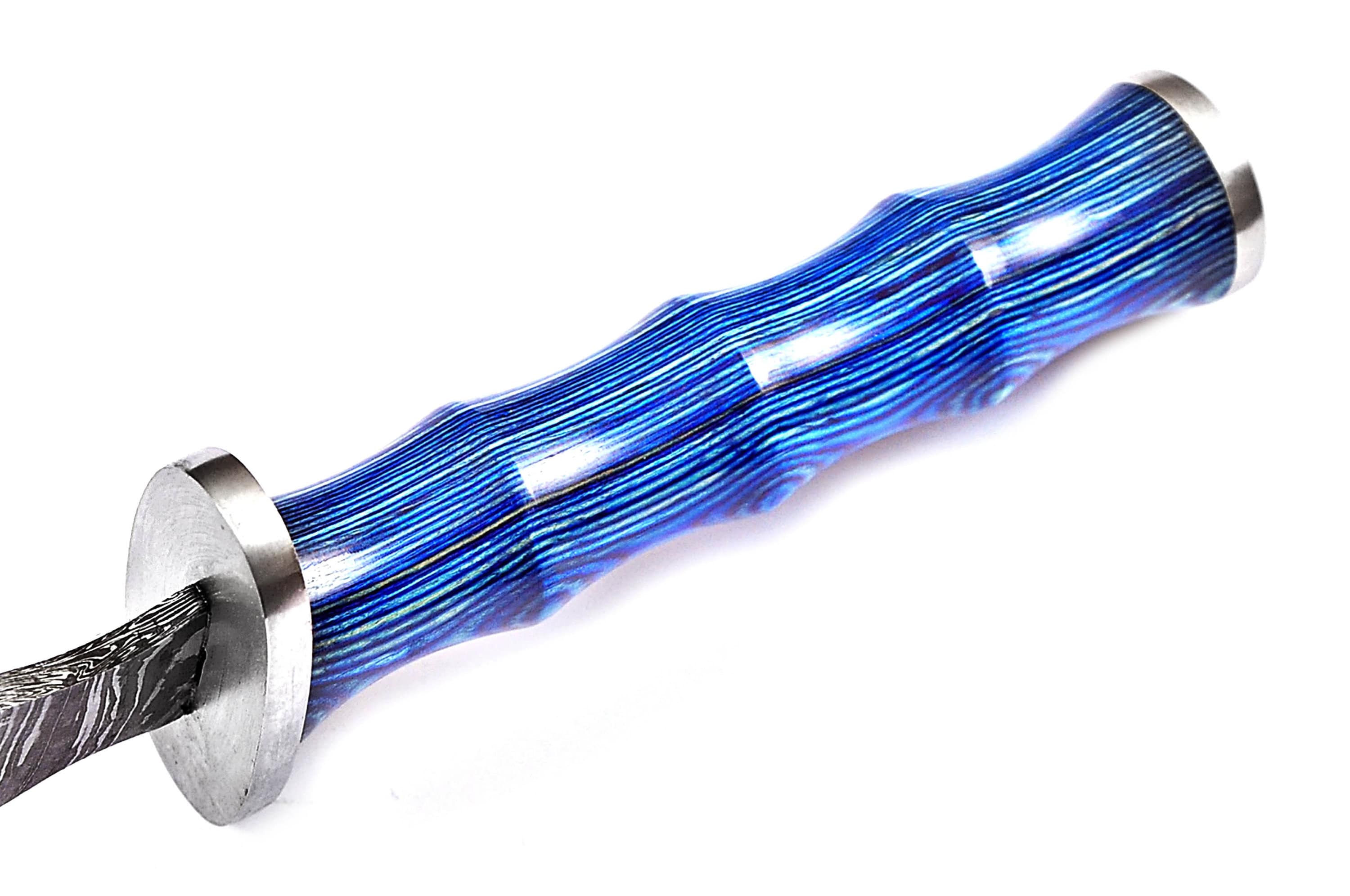 Cult Dagger Blue Wood Handmade Forged Damascus Steel Fixed Blade Dagger ...