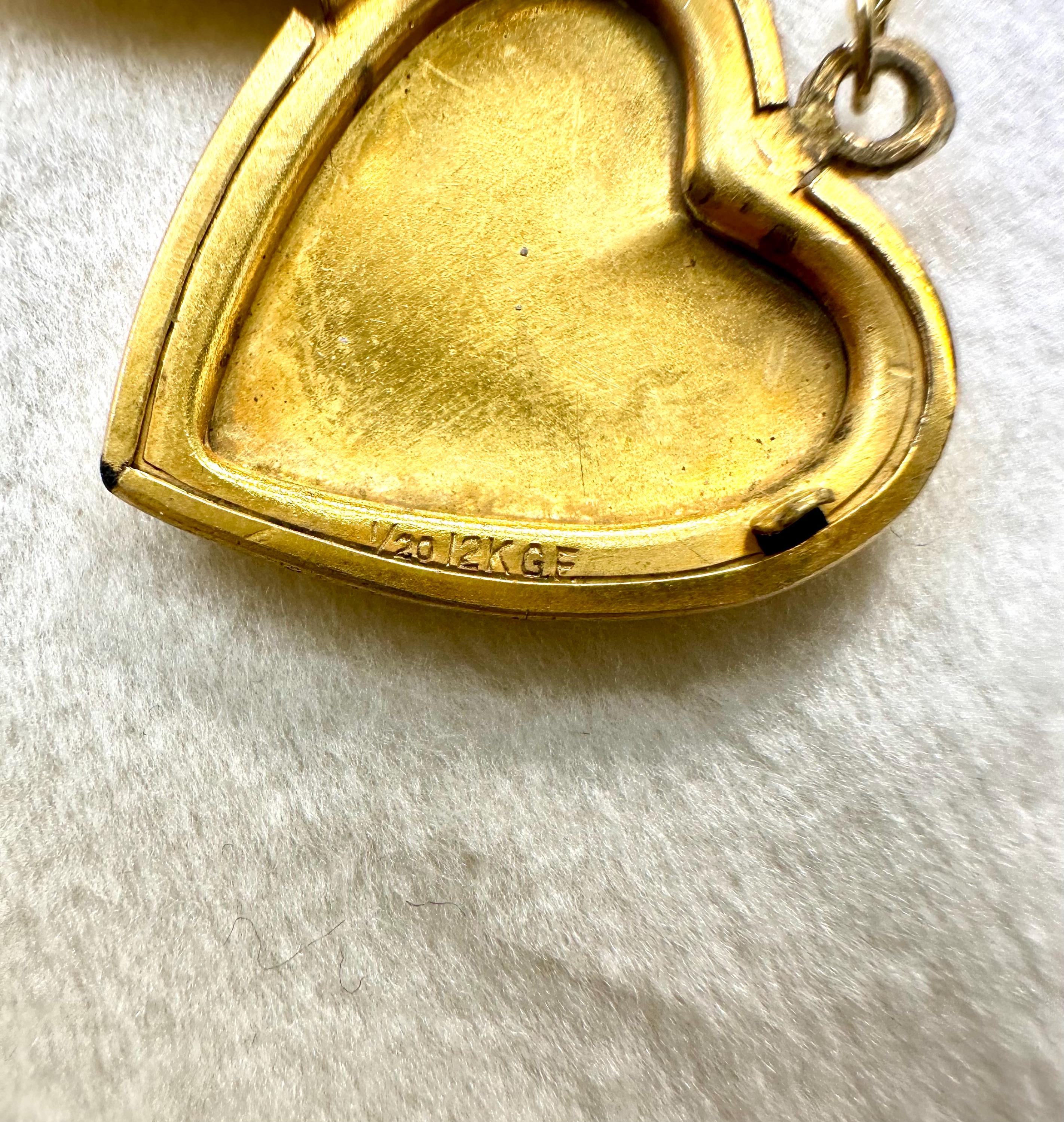 Mid-century 12k Gold Filled Heart Locket Dangling From Lapel Stick Pin ...