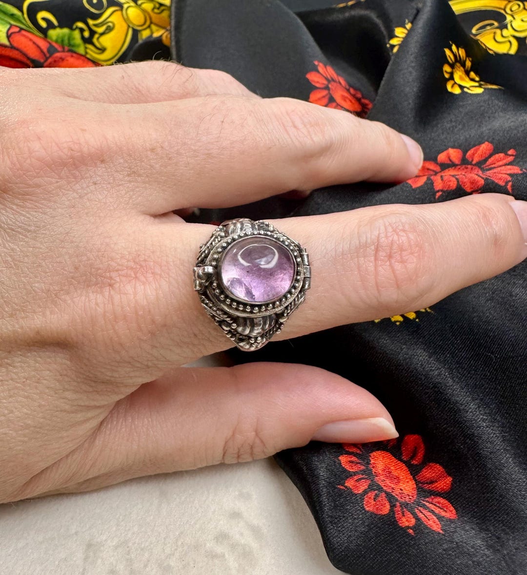 Sterling Silver and Amethyst Cabochon Snuff Box Hidden Compartment ...