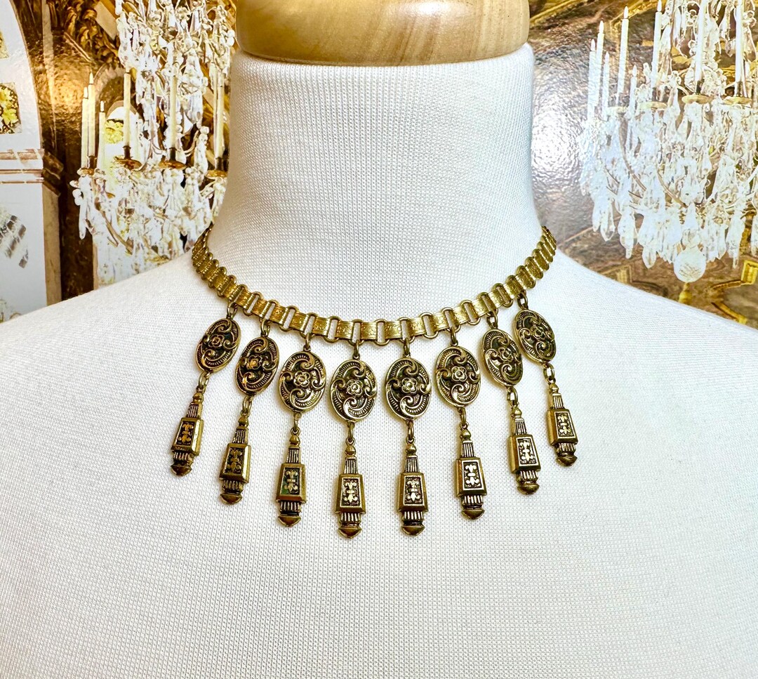 Art Deco Fringe Collar Choker Necklace 16" Book Chain With Taille D ...