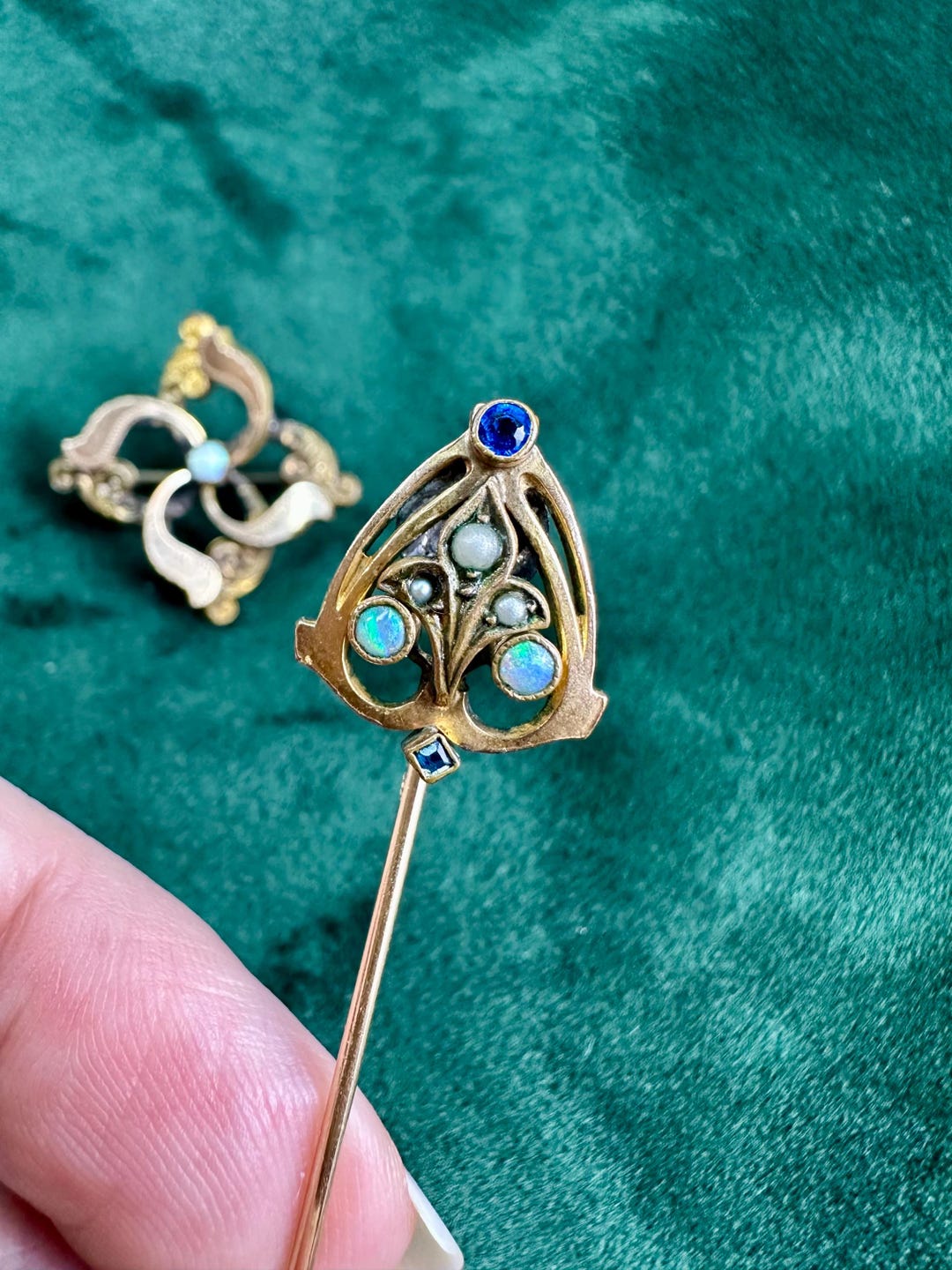 Antique Set Gold Filled Lapel Scarf Stick Pin With Opalescent Stones ...
