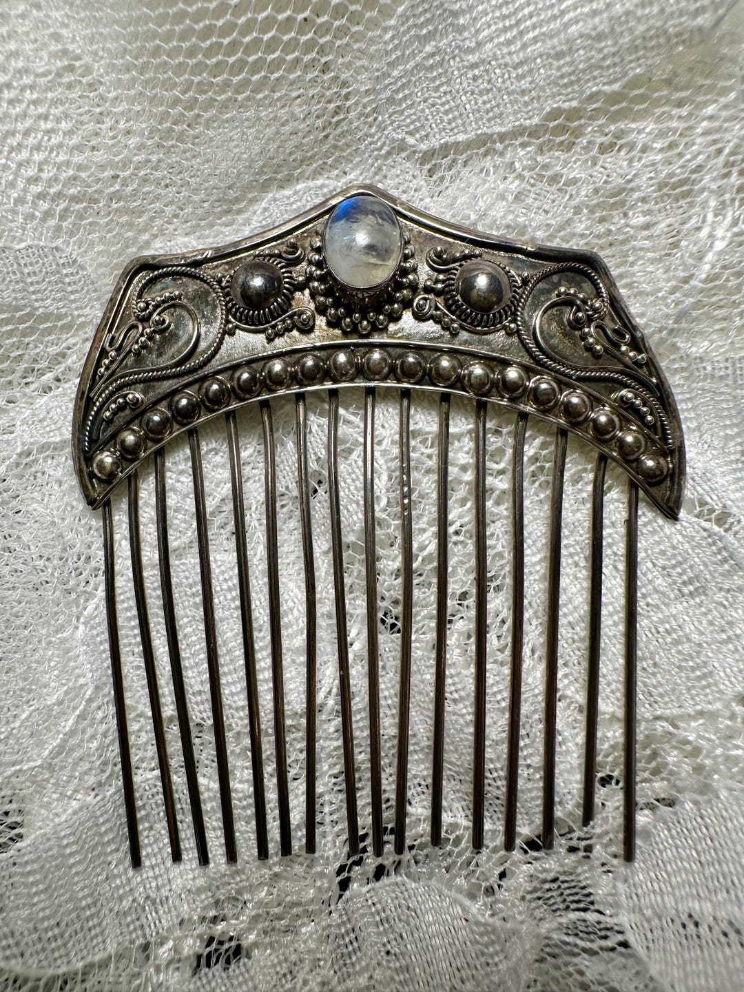 Antique Sterling Silver Decorative Hair Comb With Moonstone - Etsy