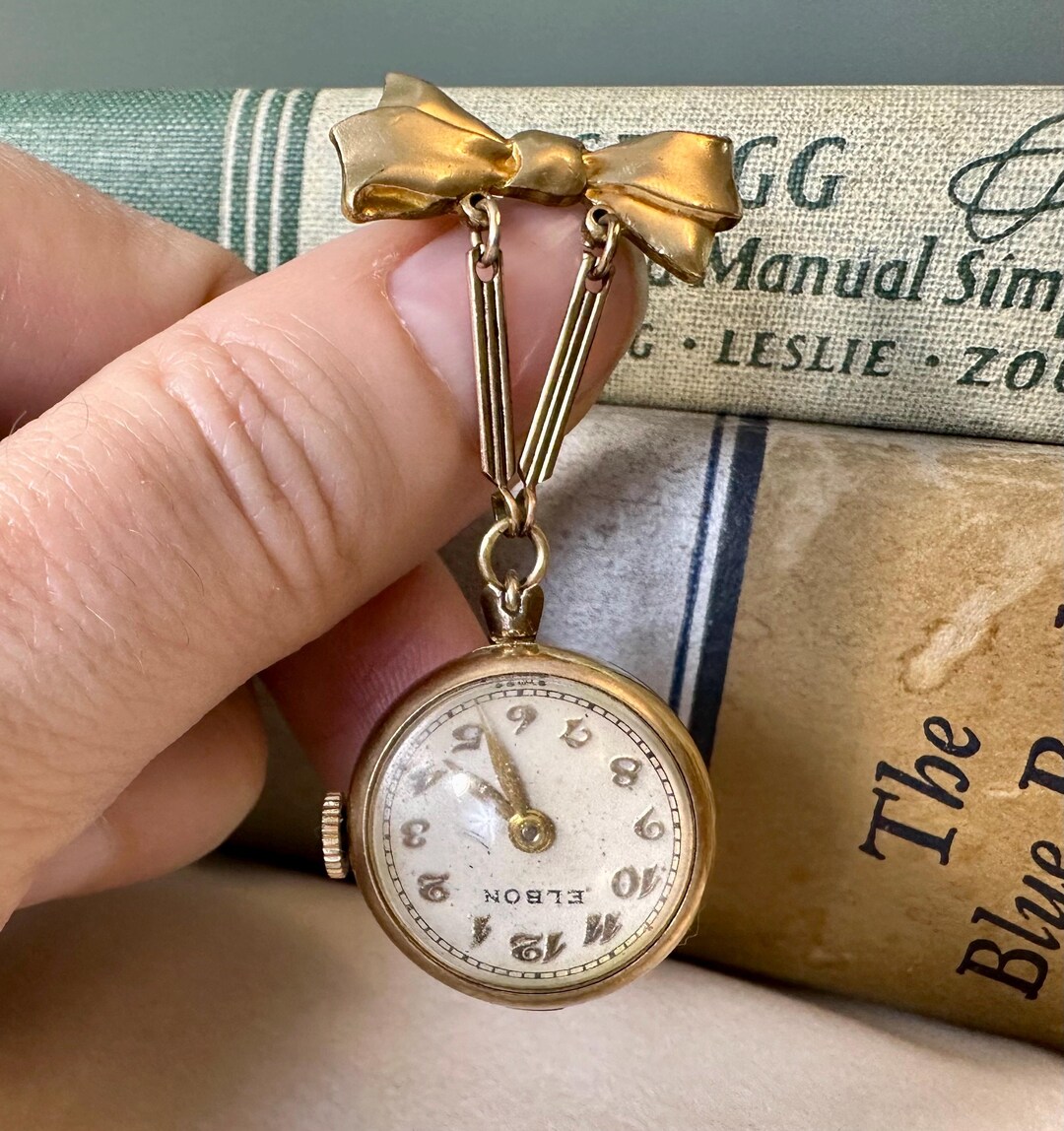 C. 1940 Elbon Gold Filled Nurse's Crystal Ball Watch Brooch Pin With ...