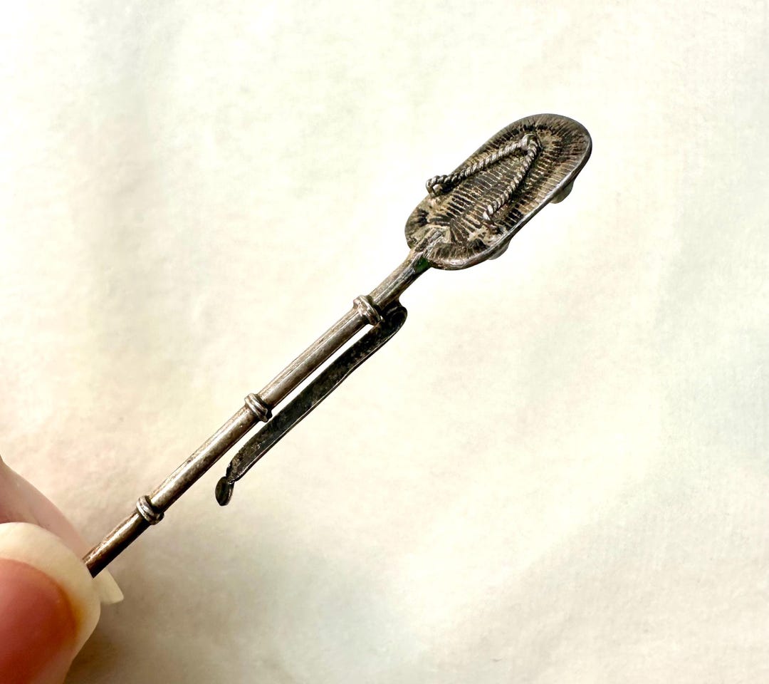 Antique Silver Geta With Bamboo Lapel Stick Pin and Buttonhole Clip ...