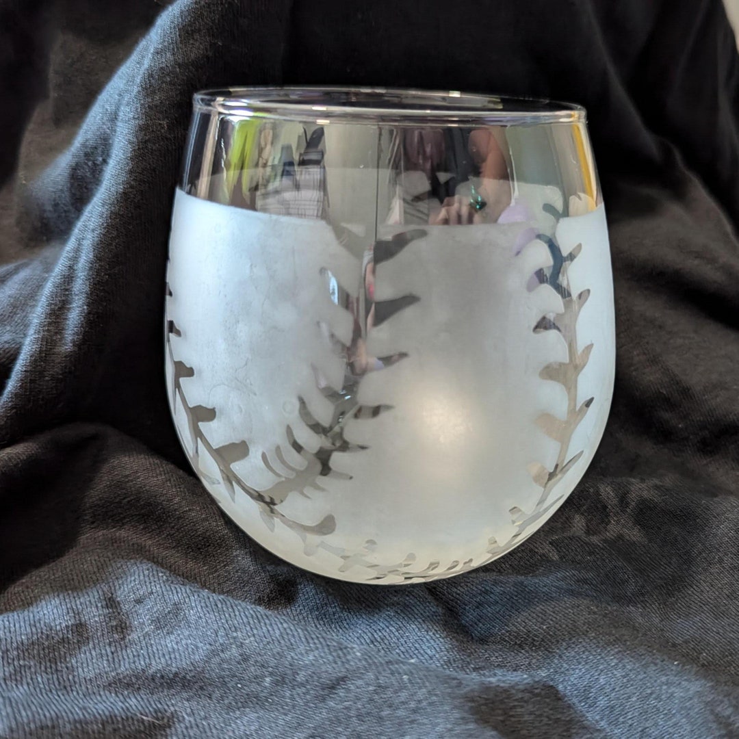 Baseball Softball Etched Wine Glass - Etsy