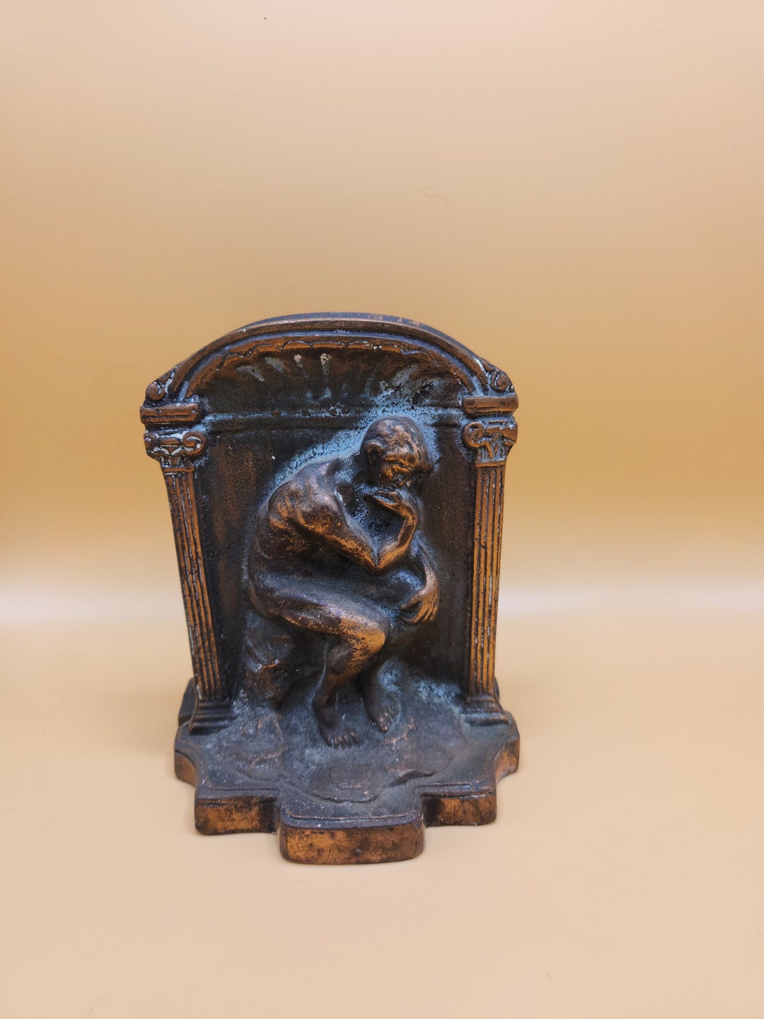 Vintage Cast Iron "the Thinker" Bookends, Coppertone Patina - Etsy