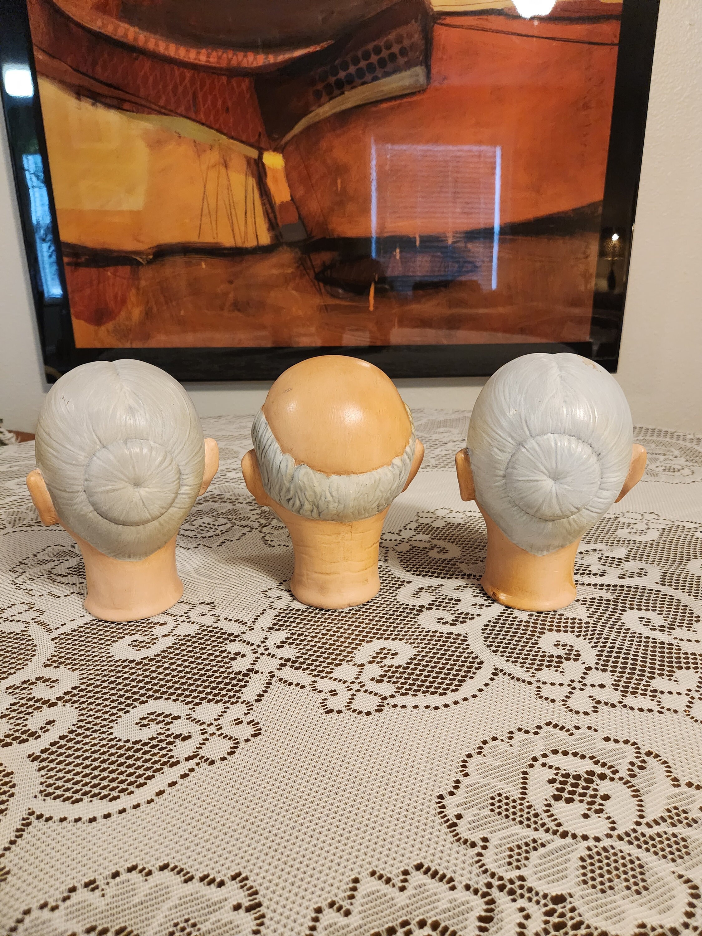 Vintage Ceramic Face Molds of Elder Man and Woman Halloween Decor Dolls ...