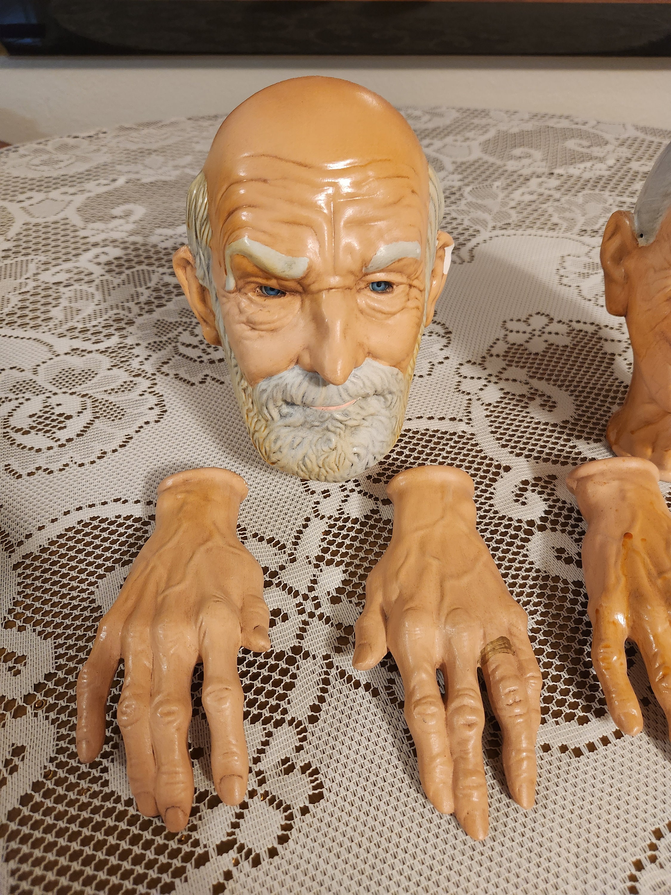 Vintage Ceramic Face Molds of Elder Man and Woman Halloween Decor Dolls ...