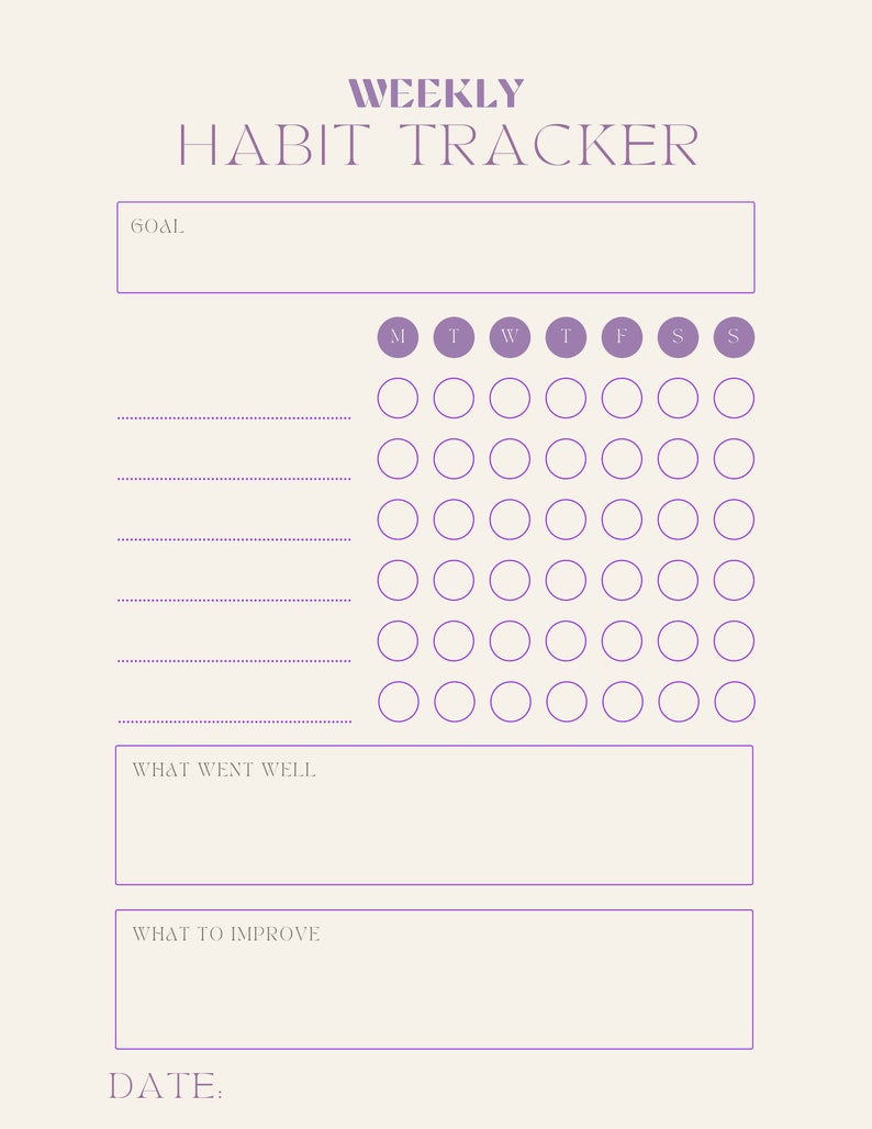Blank Weekly Habit Tracker// Printable PDF - Etsy
