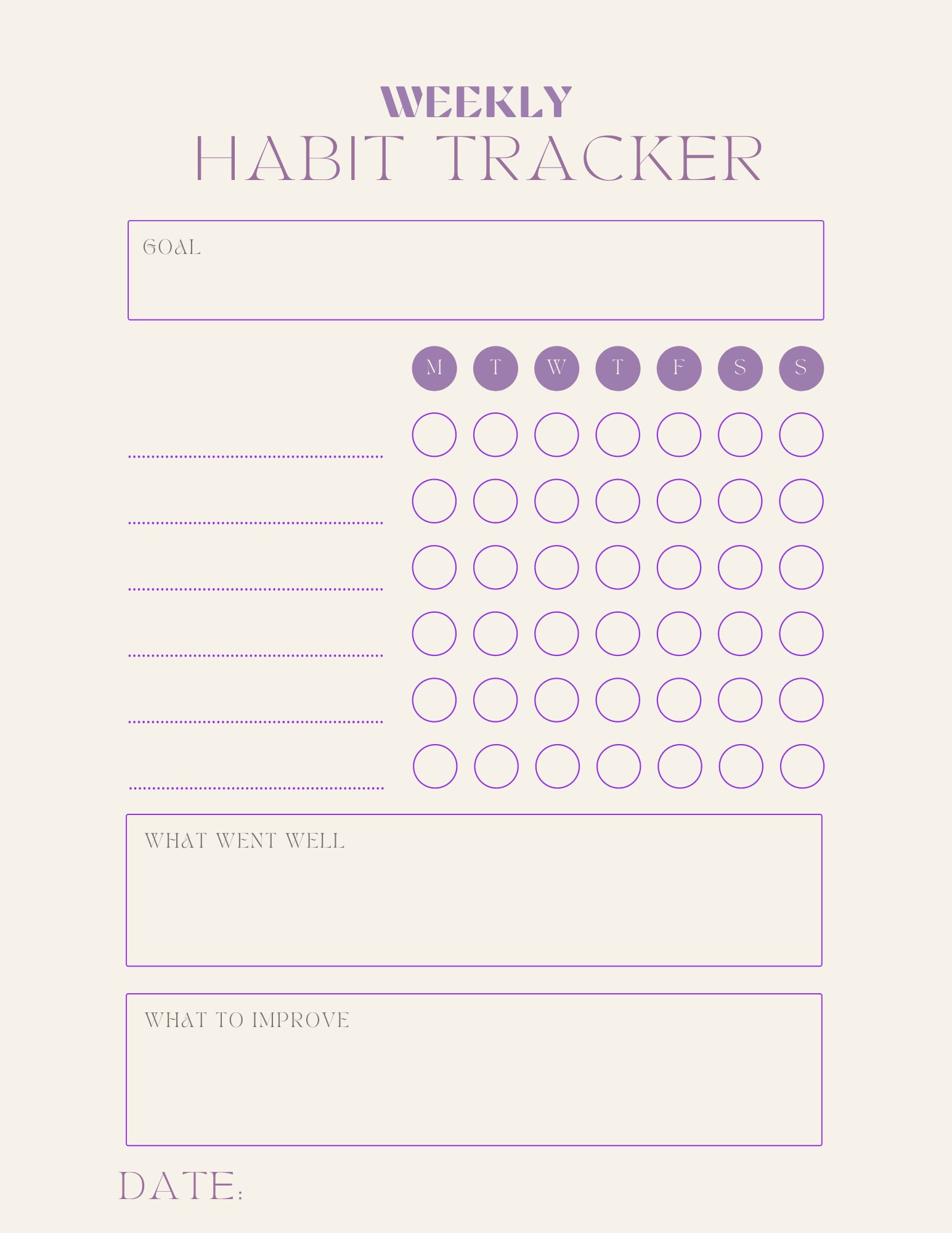 Blank Weekly Habit Tracker// Printable PDF - Etsy