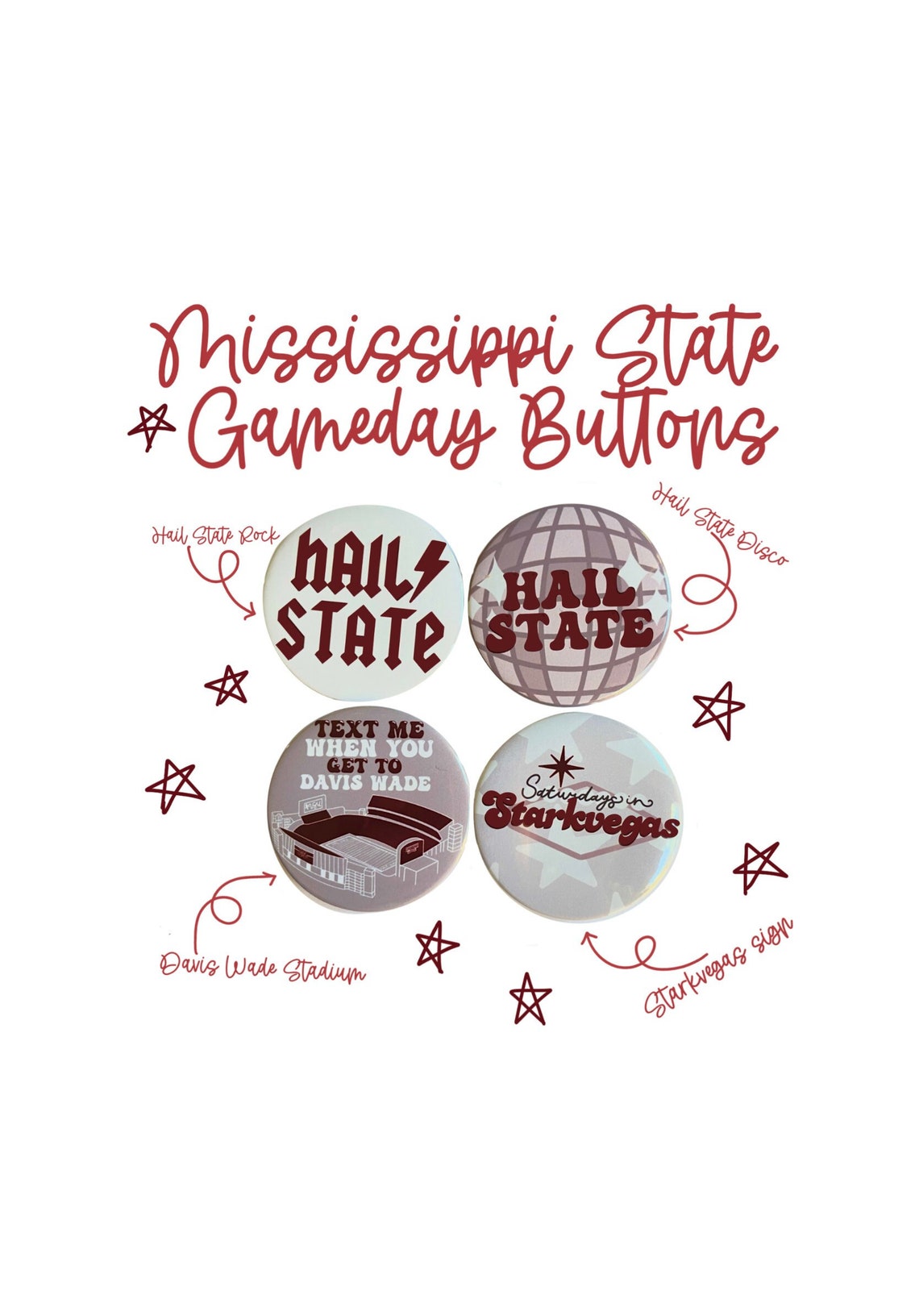 Mississippi State Game-day Buttons Mississippi State - Etsy
