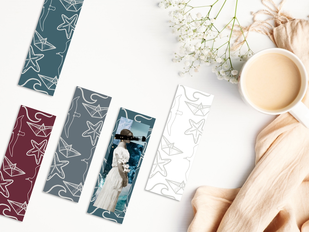 Digital Coastal Bookmark Set - Nautical Line Art for Ocean Lovers ...