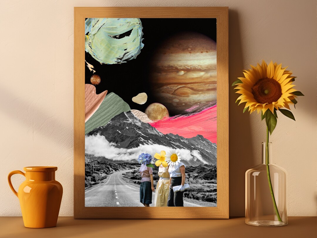 Galactic Mountain Road Collage - Women, Flowers, Outer Space - Digital ...