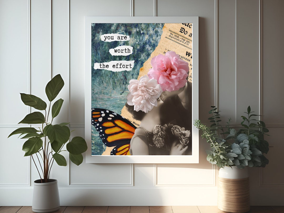 Romantic Collage Art - Vintage Lovers, Flowers & Butterflies - Digital ...