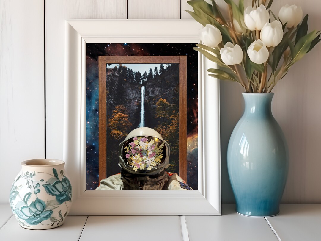 Cosmic Printable Collage Art - Waterfall Nature Print - Astronaut ...