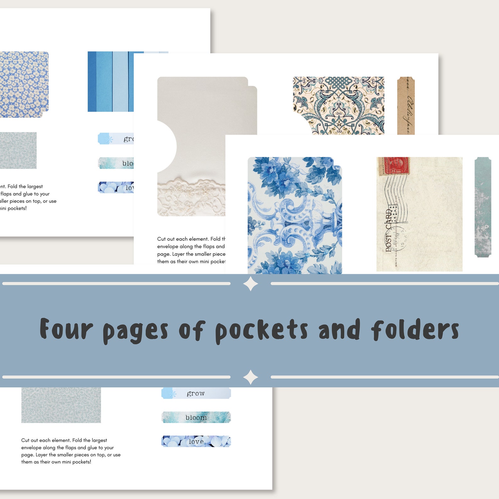 Vintage Blue Junk Journal Kit, Printable Ephemera, Digital Scrapbooking ...