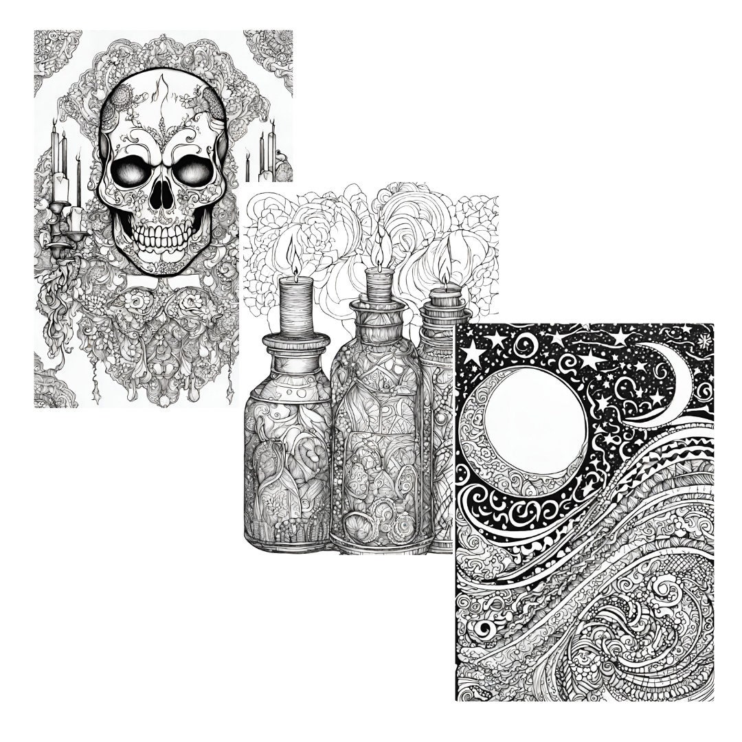 Witchy Things Zentangle Digital Coloring Book | Relaxing Coloring Pages ...