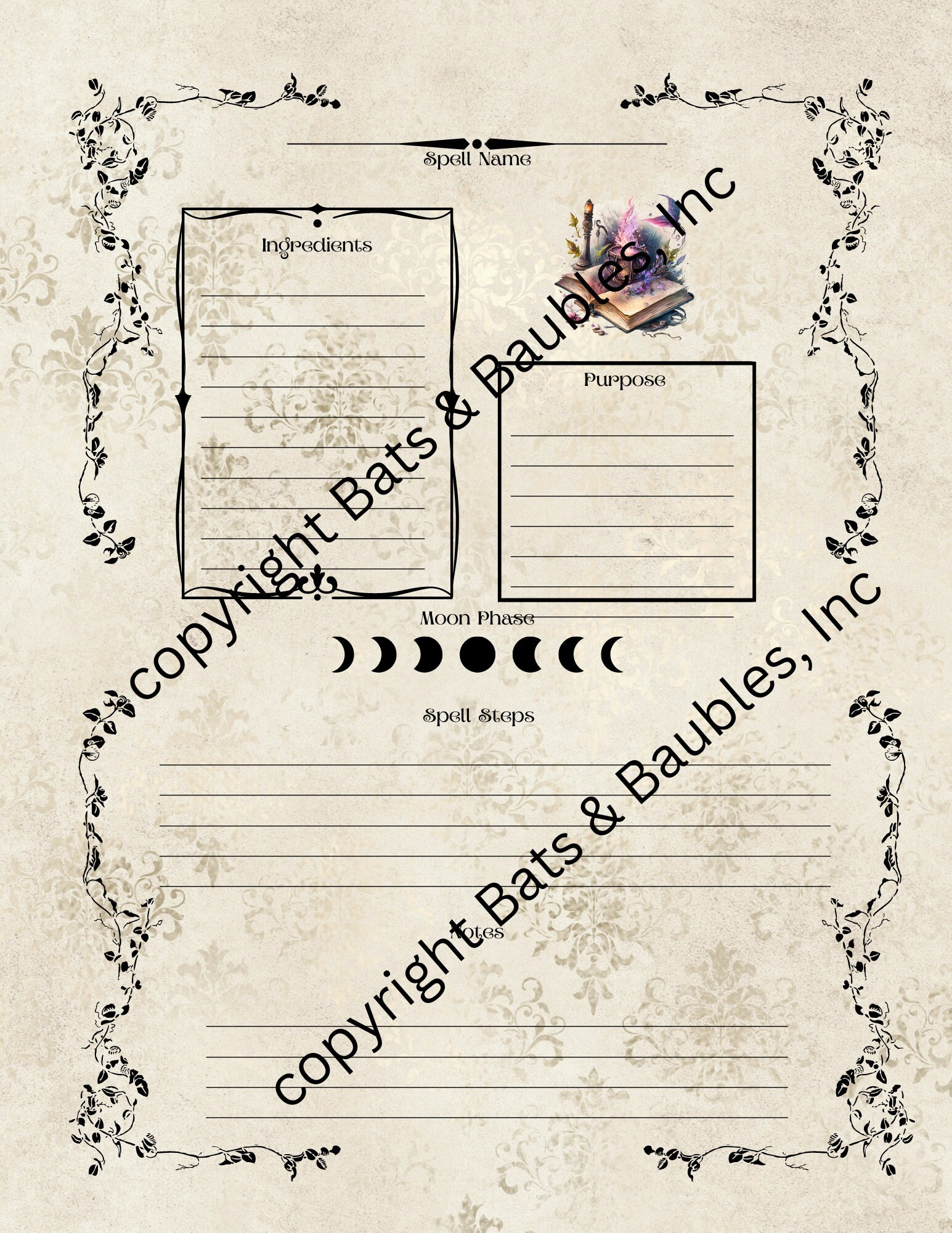 Digital Witchy Spell Pages for Witch Grimoire Book of Shadows Set of 9 ...