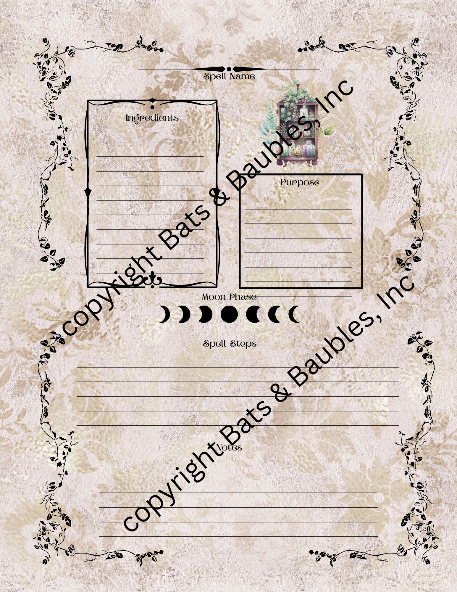 Digital Witchy Spell Pages for Witch Grimoire Book of Shadows Set of 9 ...
