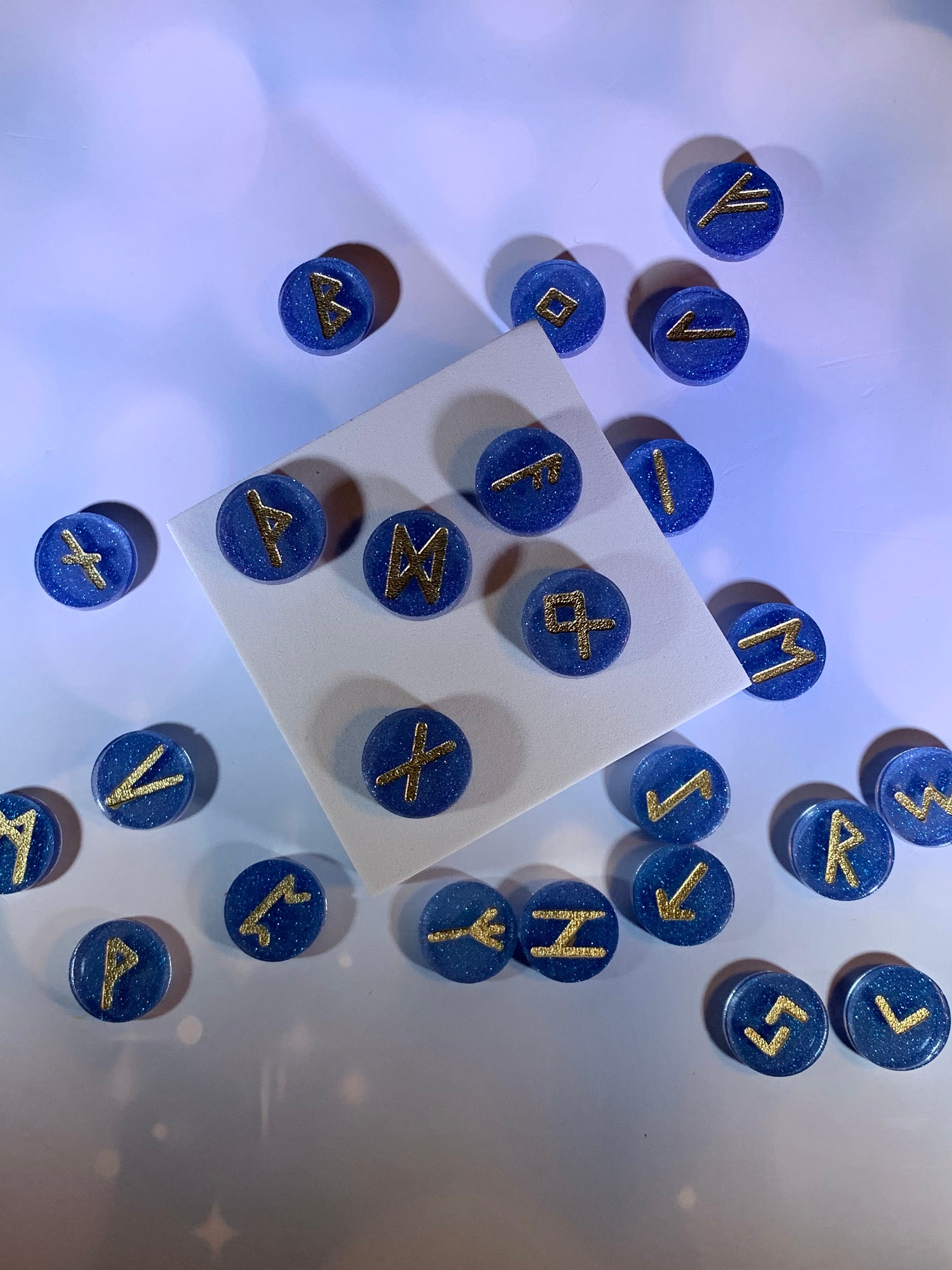 Blue Round Gold Resin Rune Casting Stones Resin Rune Stones Viking Rune ...