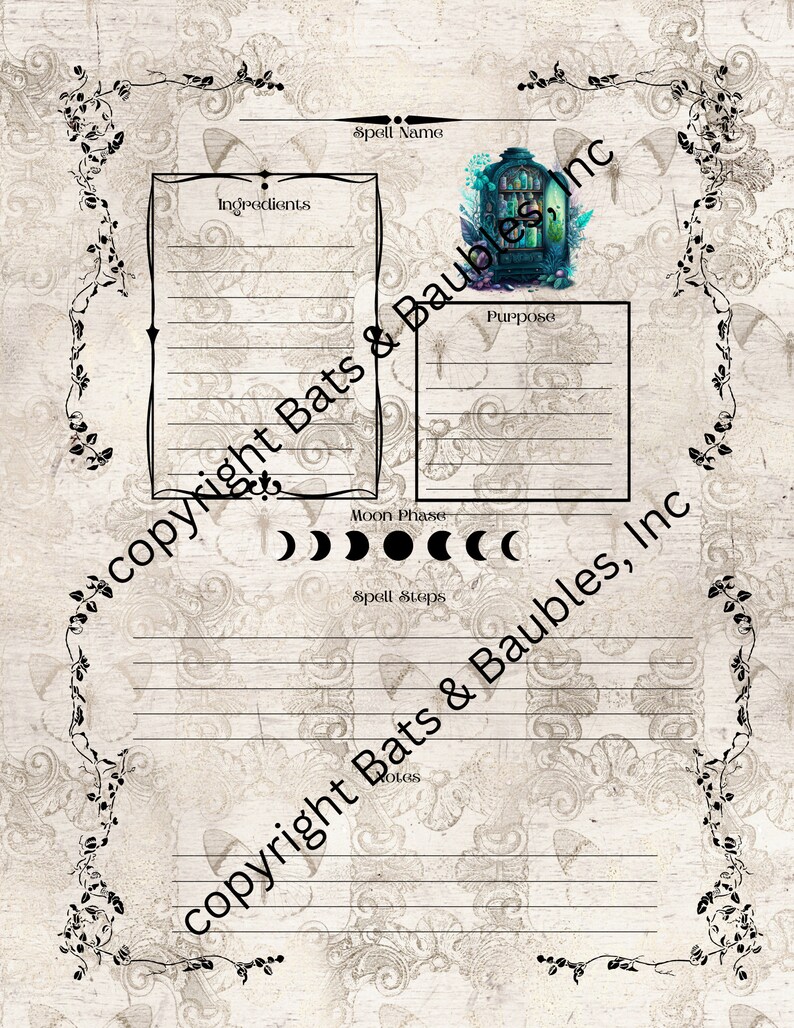 Digital Witchy Spell Pages for Witch Grimoire Book of Shadows Set of 9 ...