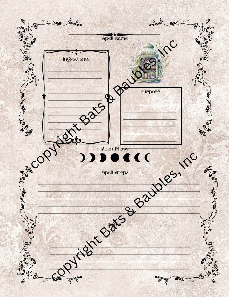 Digital Witchy Spell Pages for Witch Grimoire Book of Shadows Set of 9 ...