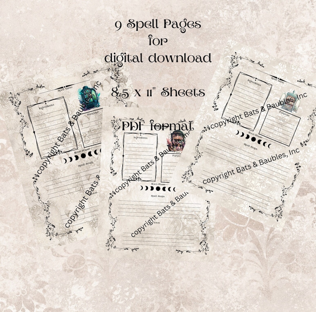 Digital Witchy Spell Pages for Witch Grimoire Book of Shadows Set of 9 ...