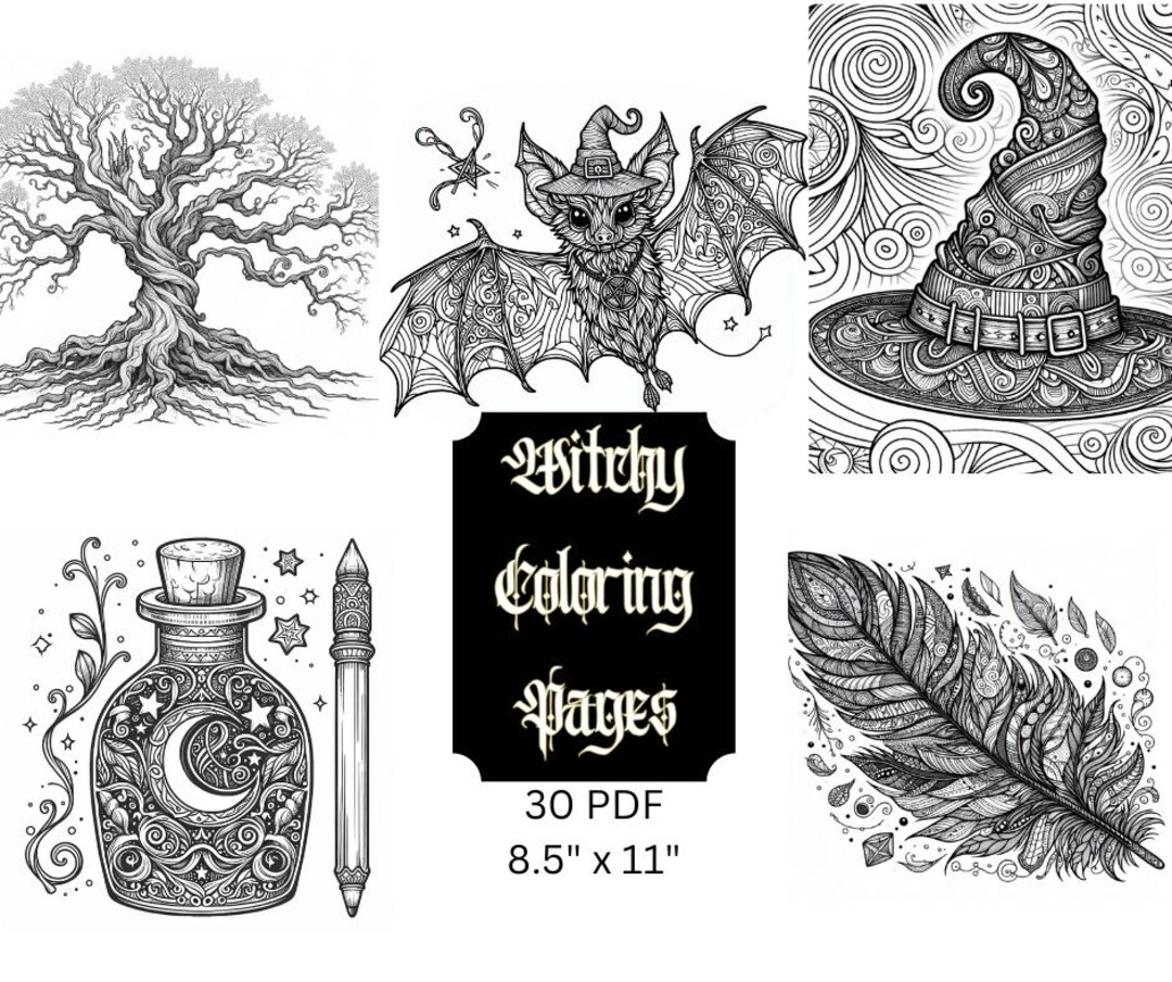 Witchy Things Zentangle Digital Coloring Book | Relaxing Coloring Pages ...