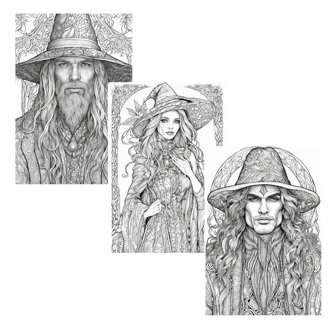 Zentangle Witch Male Female Coloring Book | Witch Coloring Pages - Etsy