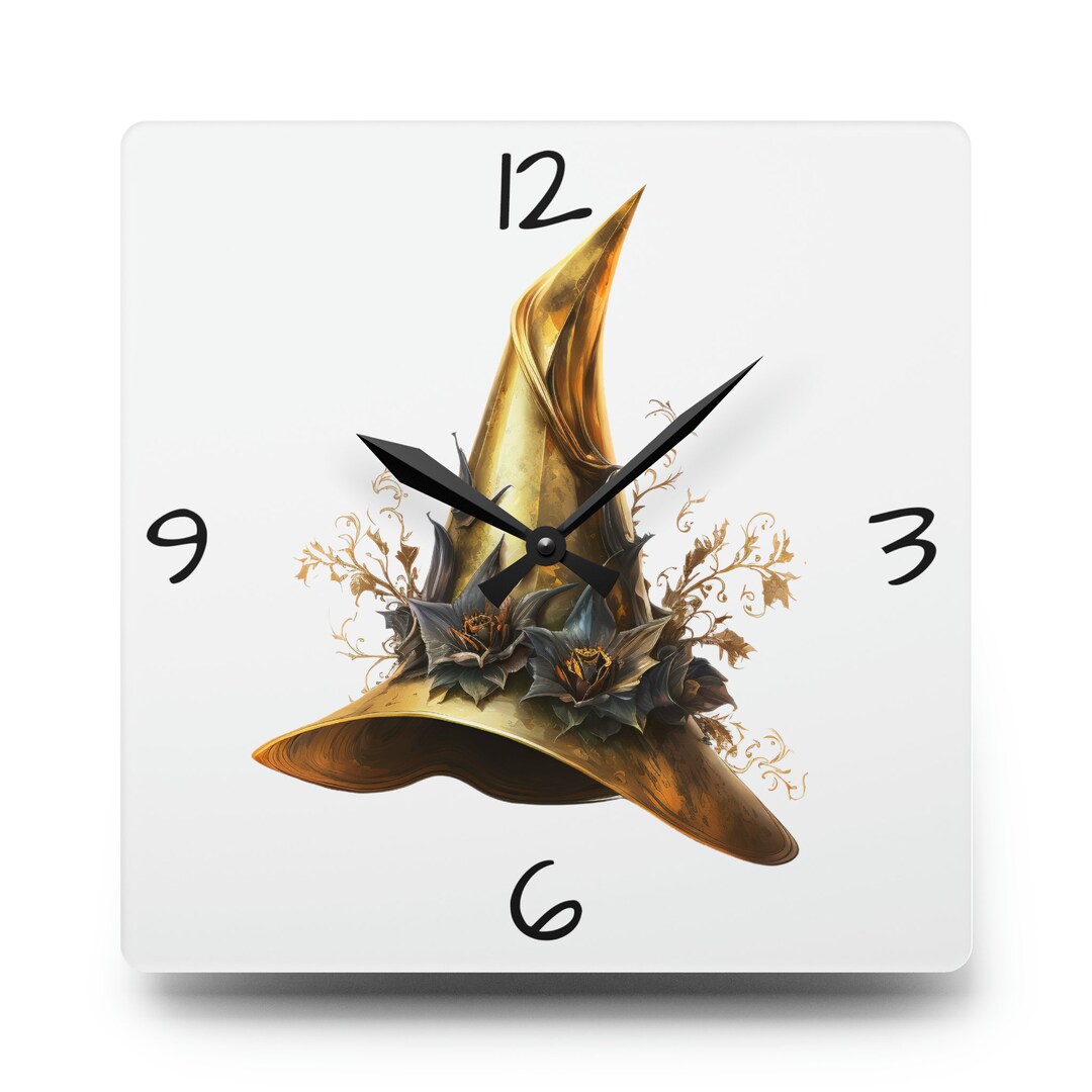 Gold Witch Hat Wall Clock, Witchy Clock, Witch Hat Home Decor, Gift for ...