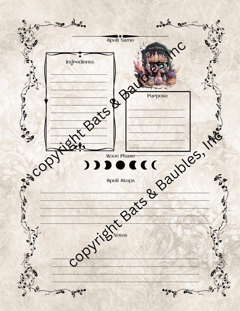 Digital Witchy Spell Pages for Witch Grimoire Book of Shadows Set of 9 ...
