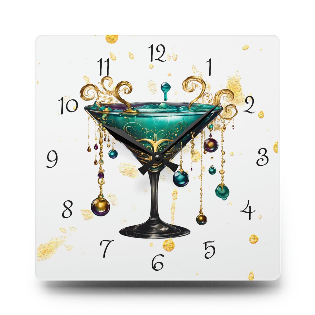Cocktail Acrylic Wall Clock | Eclectic Cocktail Clock | Wall Clock for ...