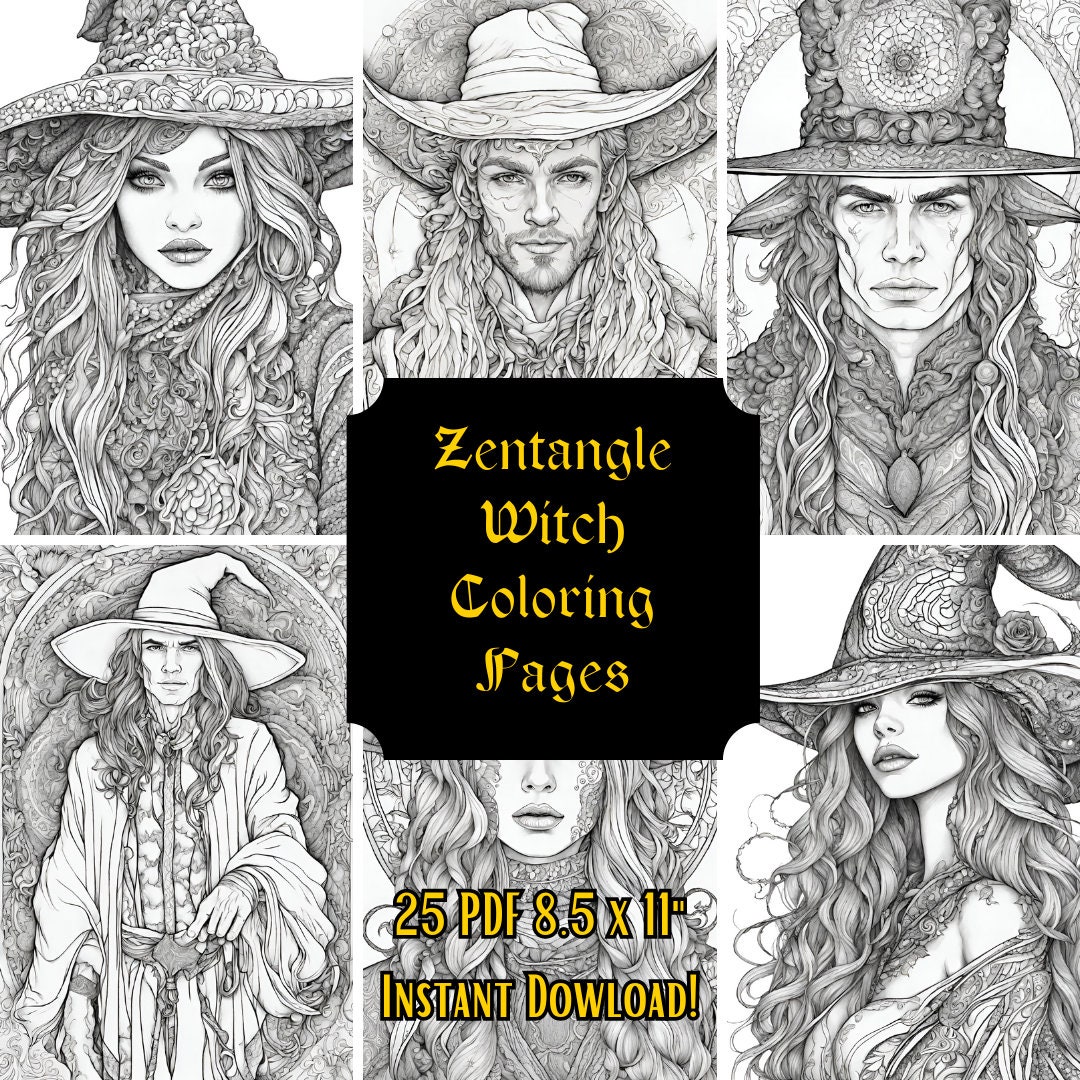 Zentangle Witch Male Female Coloring Book Witch Coloring - Etsy