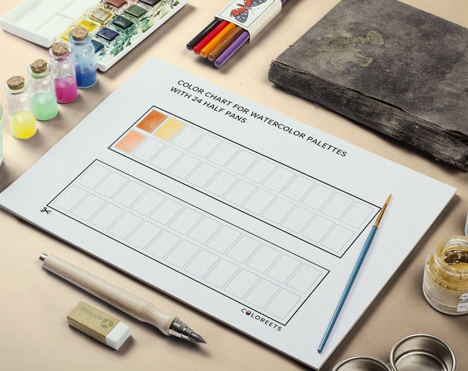 Color Chart Inlay for Watercolor Palette With 48 Half Pans (printable ...