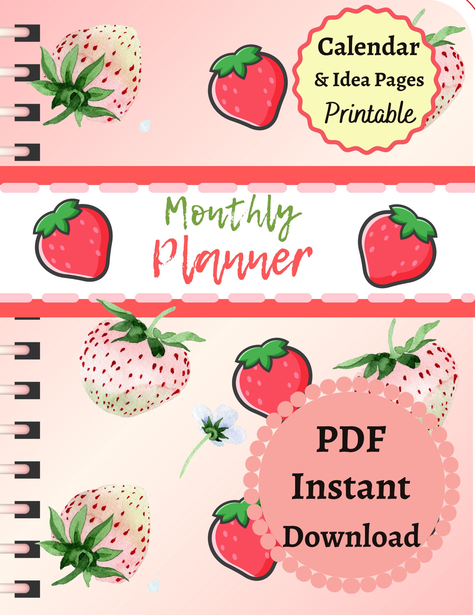 Strawberry Design Planner, Monthly and Weekly Calendar Pages, and ...