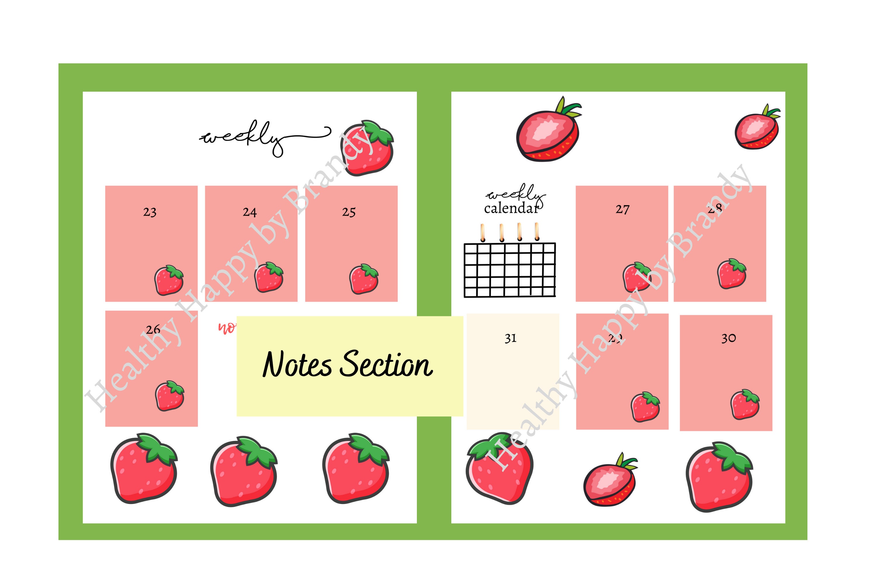 Strawberry Design Planner, Monthly and Weekly Calendar Pages, and ...