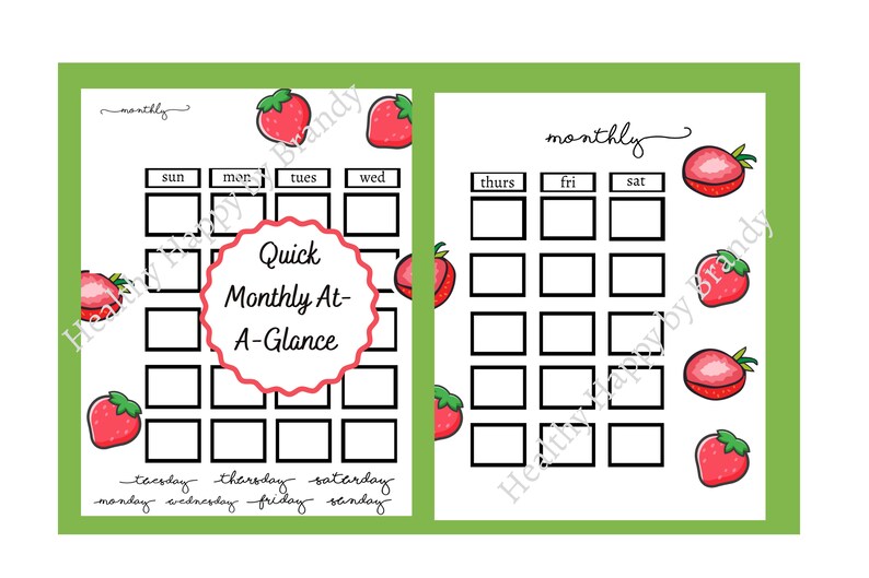 Strawberry Design Planner, Monthly and Weekly Calendar Pages, and ...
