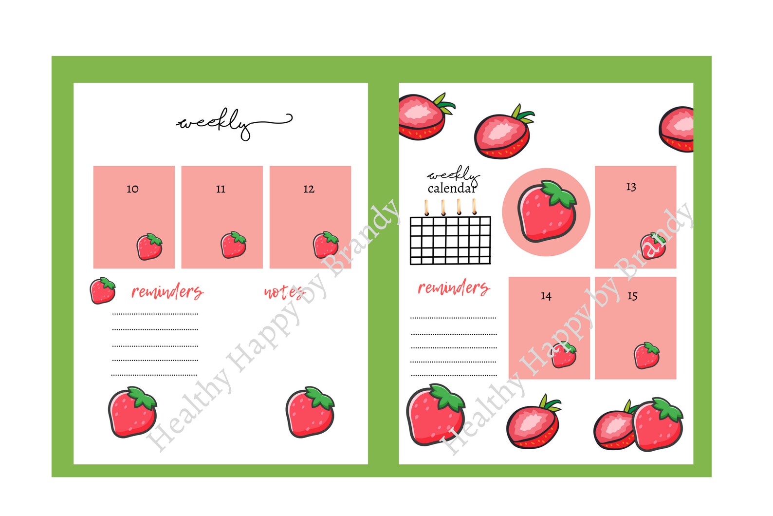 Strawberry Design Planner, Monthly and Weekly Calendar Pages, and ...
