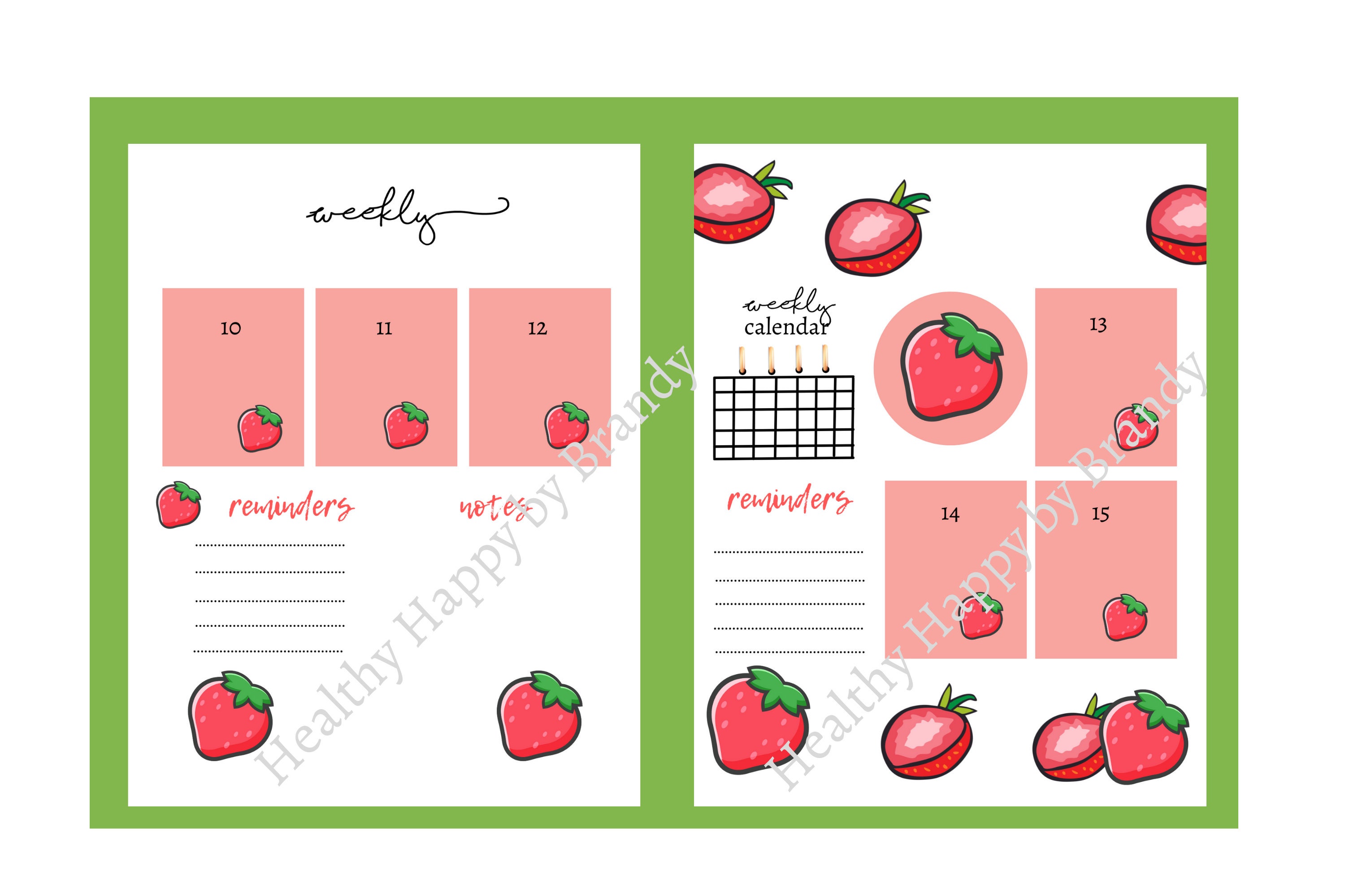 Strawberry Design Planner, Monthly and Weekly Calendar Pages, and ...