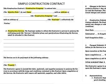 Simple Construction Contract Template, Construction, Handyman, Contract ...