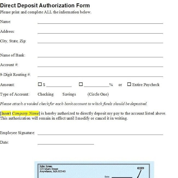 Direct Deposit Form - Etsy