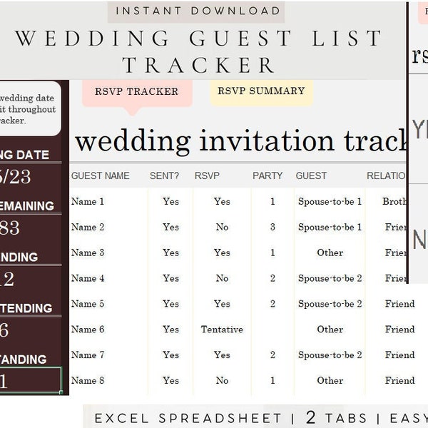 Excel Rsvp Tracker - Etsy