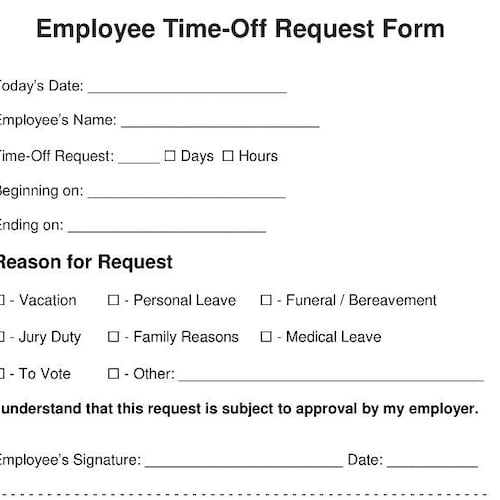 Employee Time-off Request Form Template word Editable - Etsy