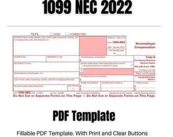 1099 NEC Editable PDF Fillable Template 2024 With Print and Clear ...