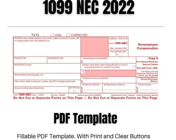 1099 NEC & 1096 Editable PDF Fillable Template 2022 - Etsy 1099 NEC & 1096 Editable PDF Fillable Template 2022 - Etsy