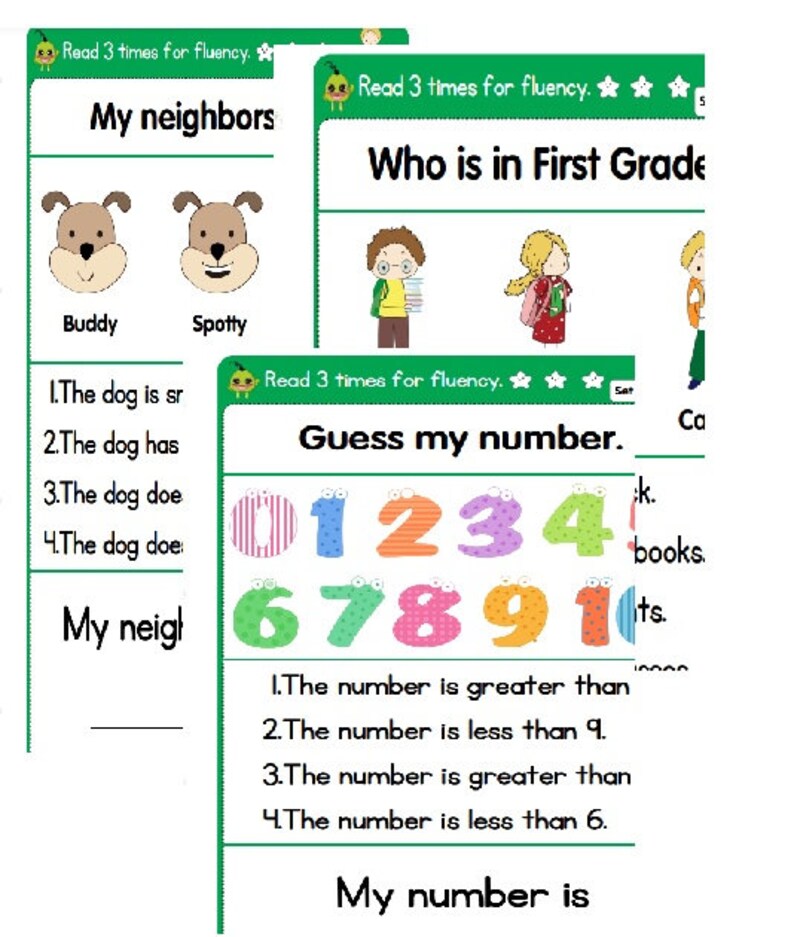 Reading and Fluency Worksheets Printable, Learning Binder, Preschool ...