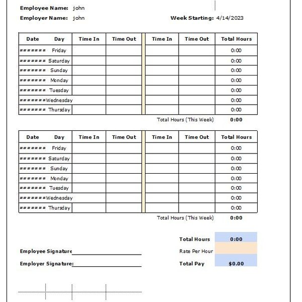 Timesheet Template - Etsy