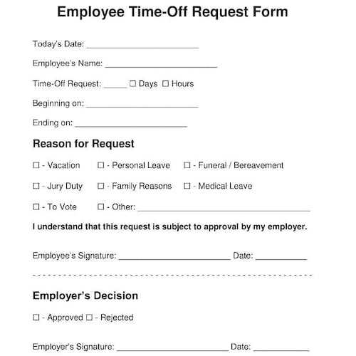 Employee Time-off Request Form Template word Editable - Etsy